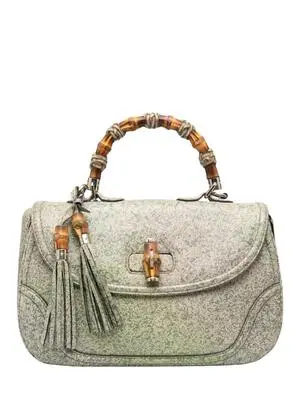 Gucci Large Speckled Leather Bamboo Top Handle Satchel - Grey