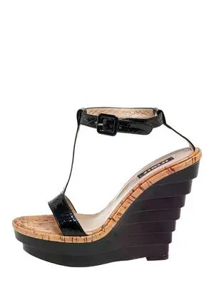 LE SILLA 130mm T-strap Wedge Sandals - Black
