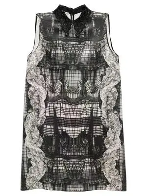 Miu Miu Trompe L'oeil Print Mini Shift Dress - Grey