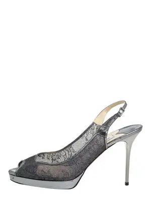 JIMMY CHOO 105mm Lace Slingback Sandals - Silver