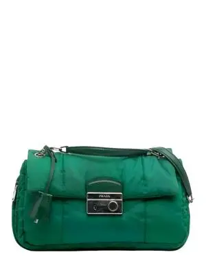 Prada Tessuto Bomber Sound Lock Chain Flap Shoulder Bag - Green