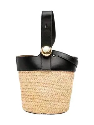 Loewe Mini Raffia Pebble Bucket Bag - Brown