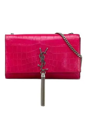 Saint Laurent 2015 Medium Croc Embossed Leather Kate Tassel Crossbody Bag - Pink