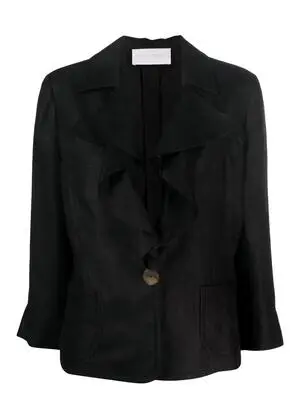 Valentino Garavani 2010 Ruffle-collar Linen Jacket - Black