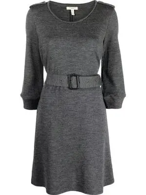 Burberry 2010s Belted Wool Dress - Grey