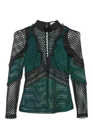 SELF-PORTRAIT Mesh Panelled Top - Green