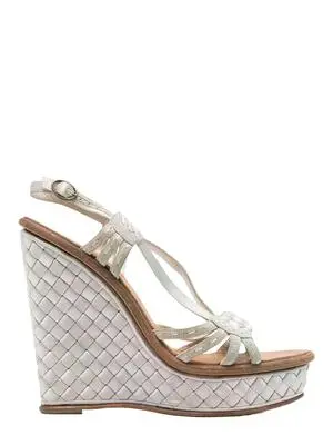Bottega Veneta 2000 145mm Woven Platform Wedge Sandals - Grey