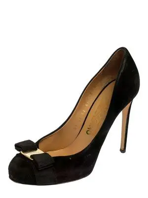 FERRAGAMO Suede Bow Pumps - Black