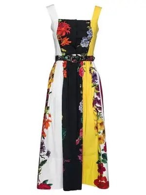 Oscar De La Renta Floral Pleated Dress - Black