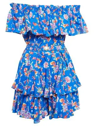Caroline Constas Floral Ruffled Mini Dress - Blue