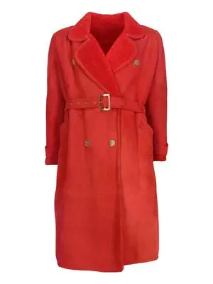 Valentino Garavani 1980s Shearling Double-breasted Coat - Red