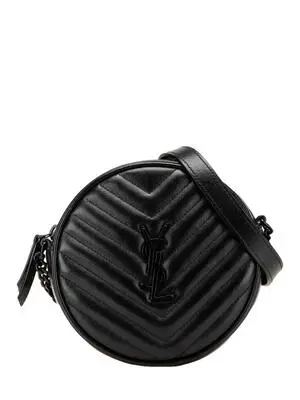 Saint Laurent 2019 Chevron Calfskin Round Vinyle Camera Crossbody Bag - Black