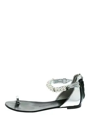 GIUSEPPE ZANOTTI Leather Flat Sandals - Grey