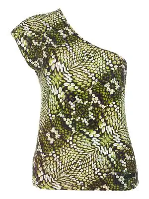 Just Cavalli One-shoulder Snake-print Top - Green