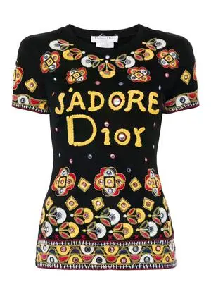 Dior 2004 Graphic Embroidery Short-sleeves T-shirt - Black