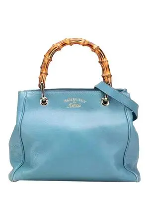 Gucci Small Calfskin Bamboo Shopper Satchel - Blue