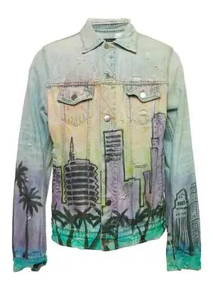 Amiri Cityscape Distressed Denim Jacket - Blue
