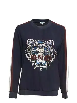 Kenzo Tiger-embroidered Sleeve-stripe Sweatshirt - Blue