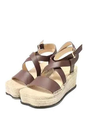 Loewe Petal Leather Wedge Espadrilles - Brown