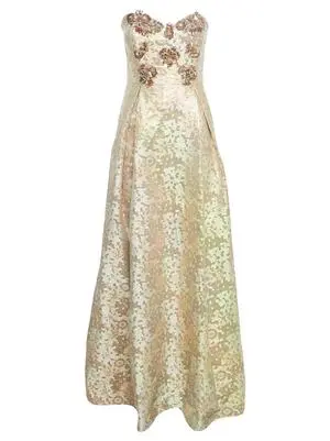 Badgley Mischka Brocade Sequin Strapless Dress - Neutrals