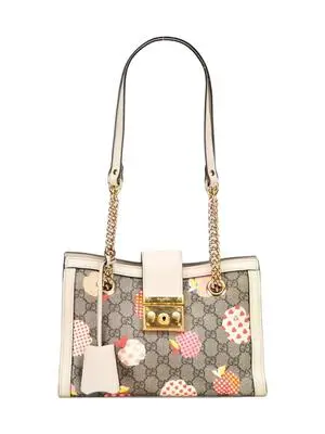 Gucci Gg Supreme Apple Heart Padlock Tote Bag - Brown