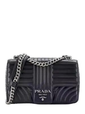Prada Chain Flap Shoulder Bag Diagramme Quilted Leather - Black