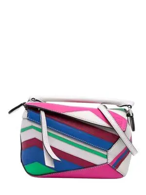 Loewe Mini Calfskin Zigzag Puzzle Edge Satchel - White