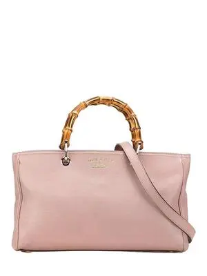 Gucci Medium Calfskin Bamboo Shopper Satchel - Pink