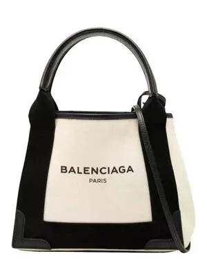 Balenciaga 2018 Canvas Navy Cabas Xs Satchel - White