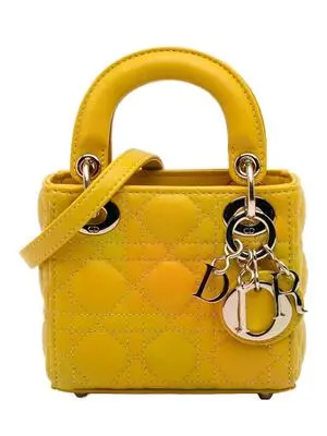 Dior Pre-owned 2022 Micro Lambskin Cannage Lady Satchel - Yellow