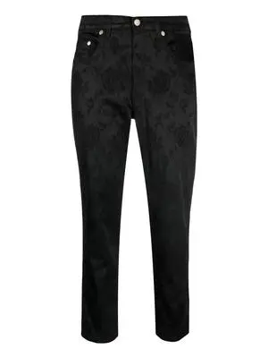 Versace 2000s Floral-jacquard Cropped Trousers - Black