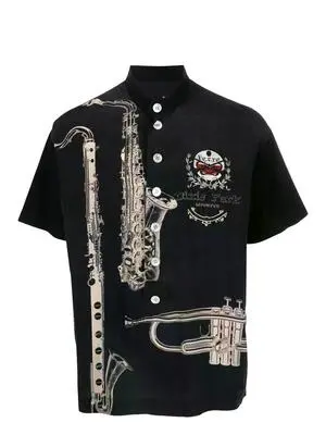 Gianfranco Ferre 1990s Saxophone-print Silk Shirt - Black