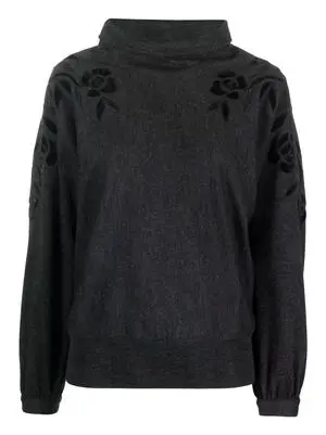 Valentino Garavani 1980s Floral-embroidered Roll-neck Jumper - Grey