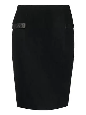 Dior 2010s Leather Trim Pencil Skirt - Black