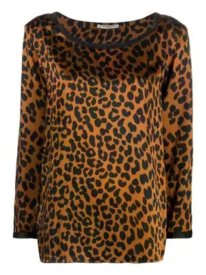 Saint Laurent Pre-owned 1980s Leopard Print Silk Blouse - Black