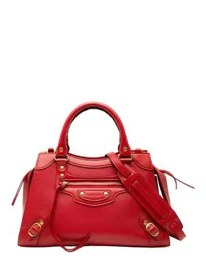 Balenciaga Grained Calfskin Motocross Neo Classic City Satchel - Red