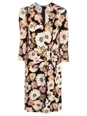 Prada 2000s Floral Wrap-around Dress - Black