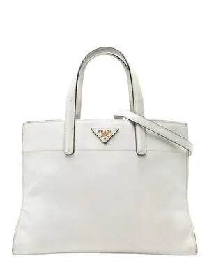Prada Saffiano Leather Triple Pocket Tote Satchel - White