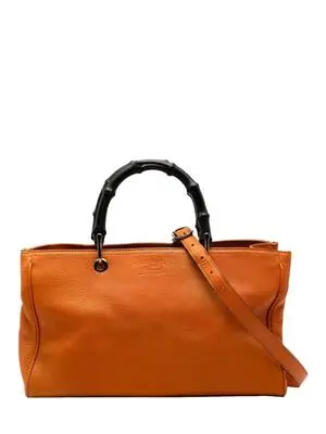 Gucci Medium Calfskin Bamboo Shopper Satchel - Orange
