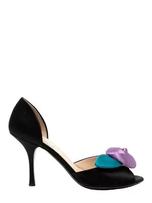 Prada Floral Detail Peep Toe Pumps - Black