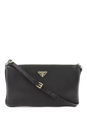 Prada Logo-plaque Leather Bag - Black