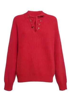 Zadig&Voltaire Ribbed Lace-up Wool-cashmere Blend Sweater - Red