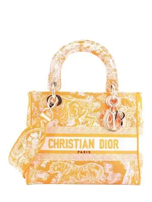 Dior Toile De Jouy Lady D-Lite Embroidered Canvas Tote Bag Orange