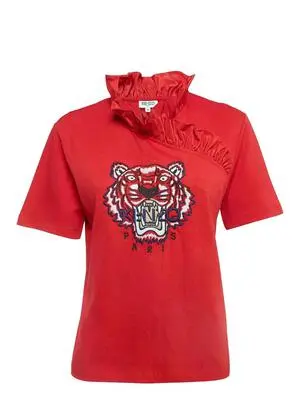 Kenzo Tiger Embroidered Ruffled Top - Red