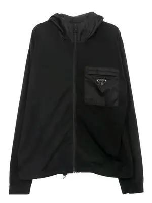 Prada Zip-up Hooded Jacket With Triangle Logo - Black