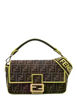 Fendi Zucca Embroidered Canvas Baguette Satchel - Brown