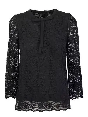 Dolce & Gabbana Lace-overlay Bow-detailed Blouse - Black