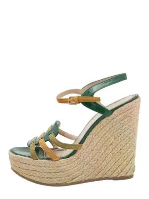 Saint Laurent 130mm Leather Wedge Sandals - Green