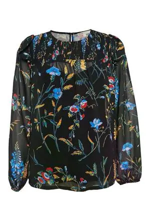 Maje Floral-print Smocked Blouse - Black