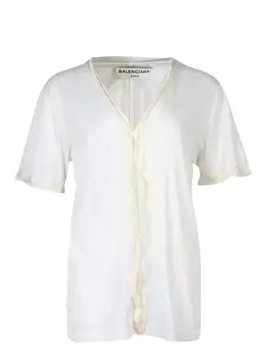 Balenciaga Fringe-trim V-neck Top - White